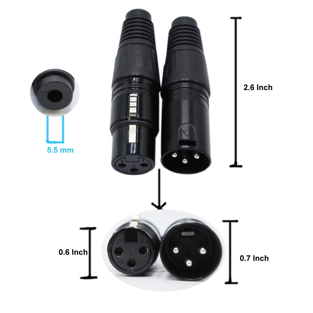 Gchee 10 Pairs DMX XLR 3 Pin Male/Female Audio Mic Snake Plug Audio Microphone Cable Connector, Black Housing