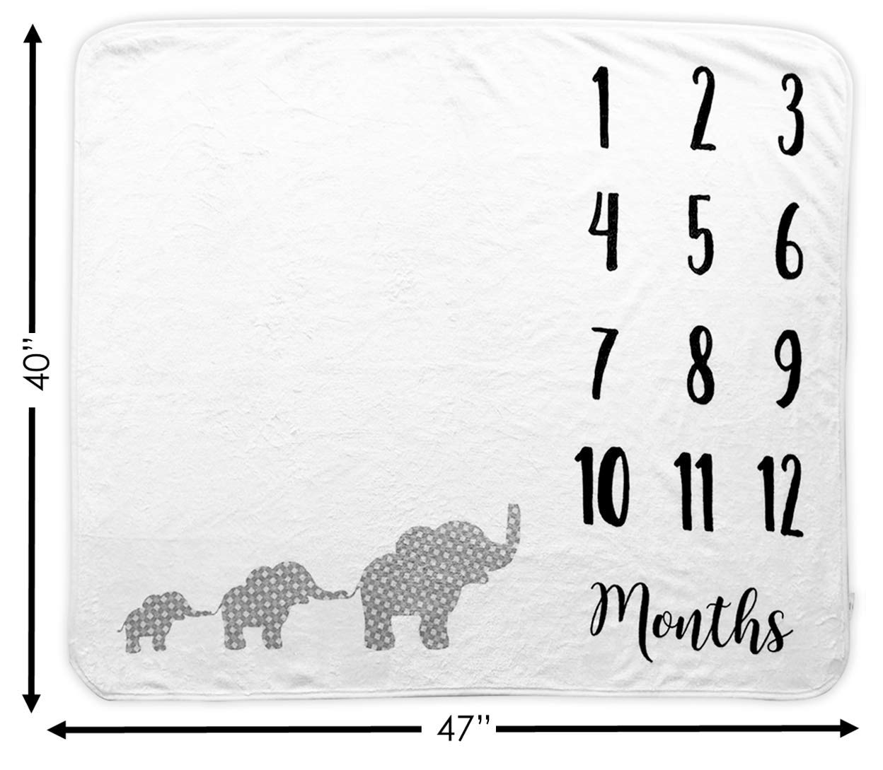 Baby Monthly Milestone Blanket | Includes Bib and Picture Frame | 1 to 12 Months | Premium Extra Soft Fleece | Best Photography Backdrop Prop for Newborn Boy & Girl (Elephant Blanket)