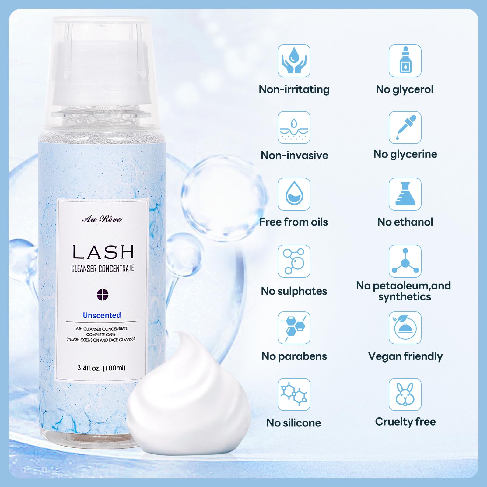 AuReve Lash Shampoo Concentrate 80ml Eyelash Cleanser Concentrate Lash Bath for Home Salon Professional Lash Soap Prolong Lash Cleanser Concentrate (Rose)