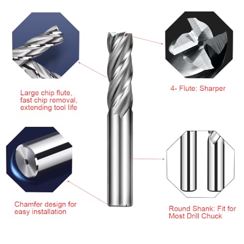 ASNOMY 10pcs 4-Flute End Mill Set, Metric CNC Milling Cutter Drill Bits Router Bits Cutter Tool Set for Wood Aluminum Steel Titanium, Straight Shank 2-12mm