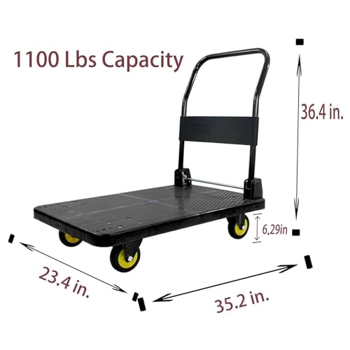 Auroglint-1100 lb. Capacity Platform Cart Heavy Duty Dolly Folding Foldable Moving Warehouse Push Hand Truck Wheel