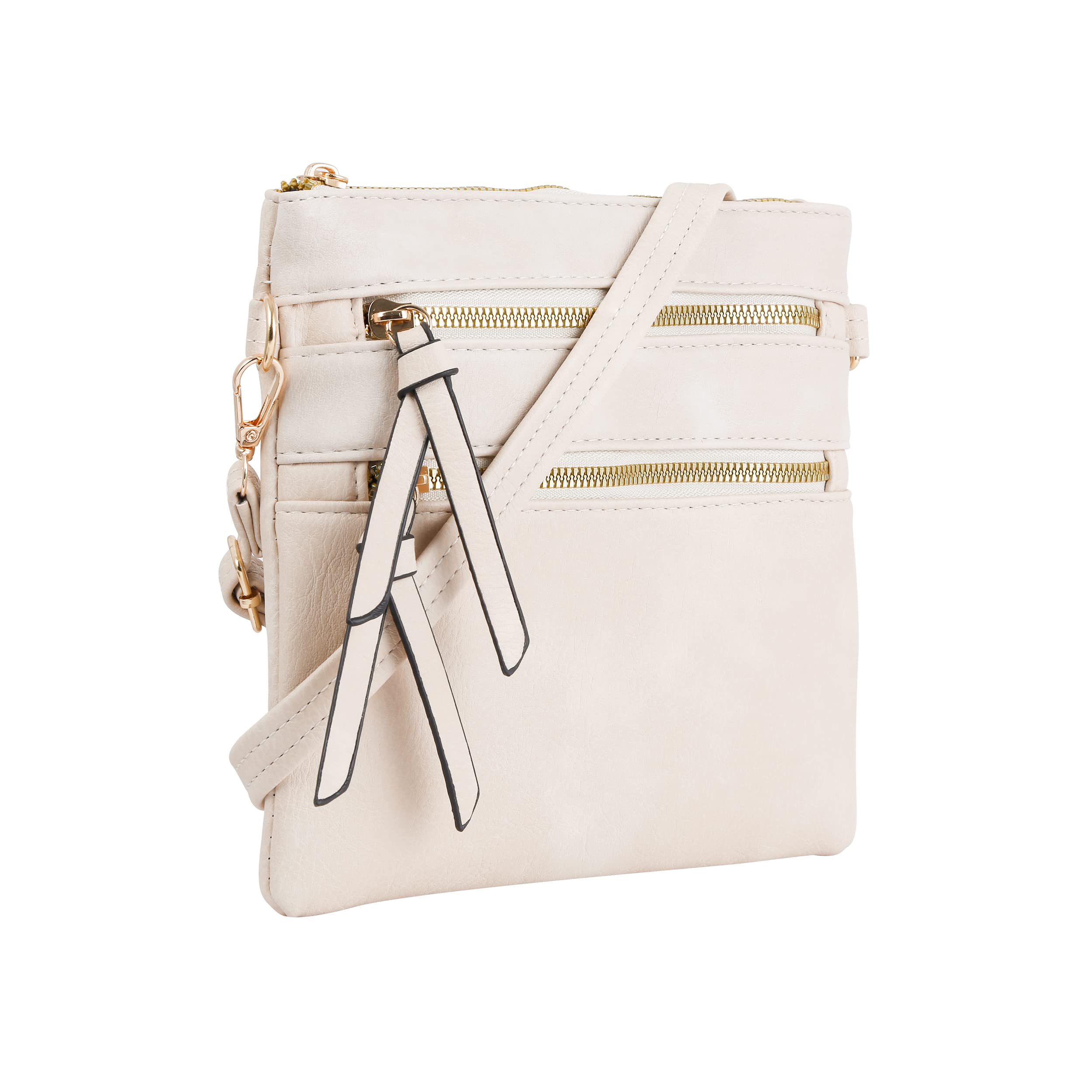 DELUXITY Essential Casual Functional Multi Pocket Double Zipper Crossbody Purse Bag for Women (Dark Taupe)