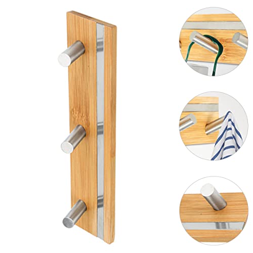 Bamboo Hook Wooden Bathroom Towel Coat Hooks Bathroom Towel Rail Rack Adhesive Rail Rack Hook Wall Mounted Wall Coat Rail Rack Hook Aisle Toilet Stainless Steel