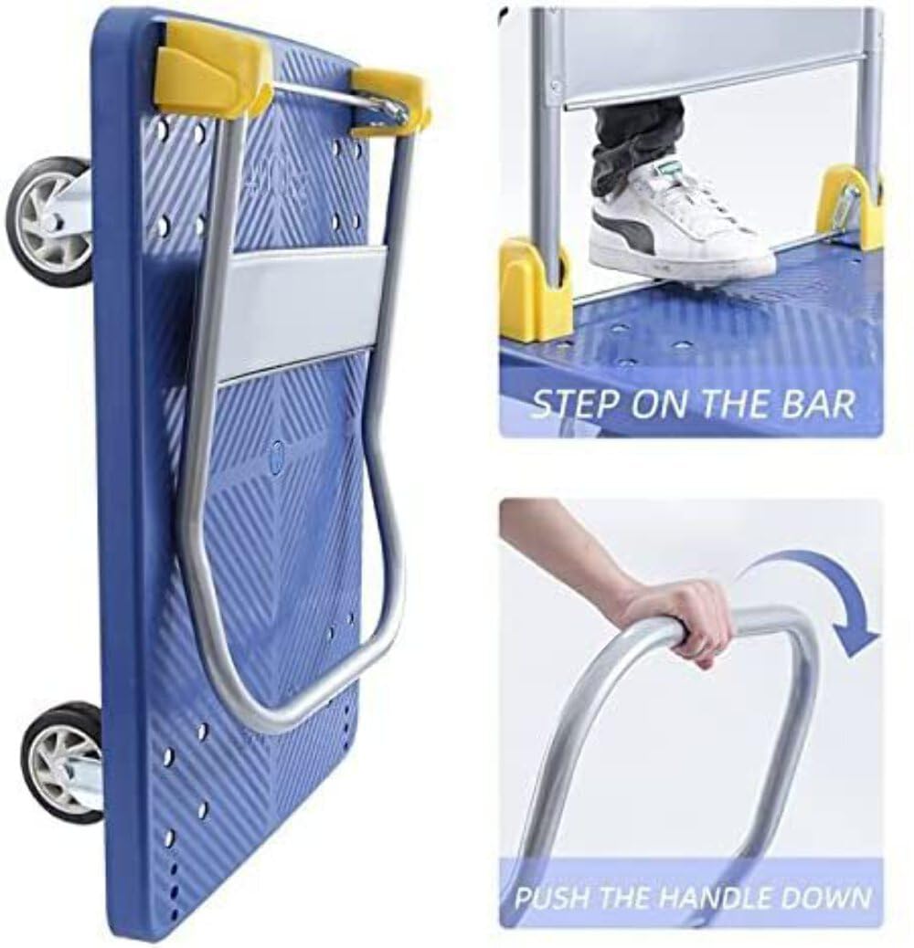 Auroglint-Platform Truck with 880lb Weight Capacity and 360 Degree Swivel Wheels, Foldable Push Hand Cart for Loading and Storage, Blue