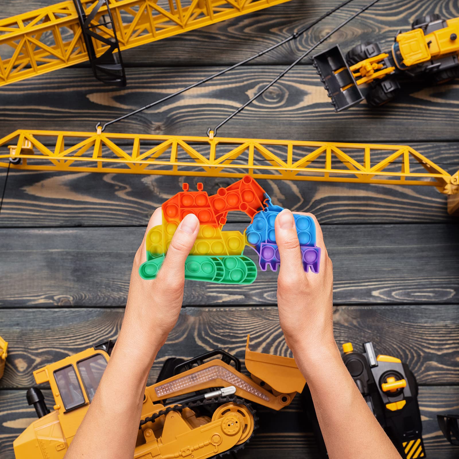 Silicone Pop Push Bubble Fidget Sensory Toy,Stress Reliever Autism Special Need Anti-Anxiety Squeeze Toy,Cute Rainbow Excavator Digger (Rainbow)