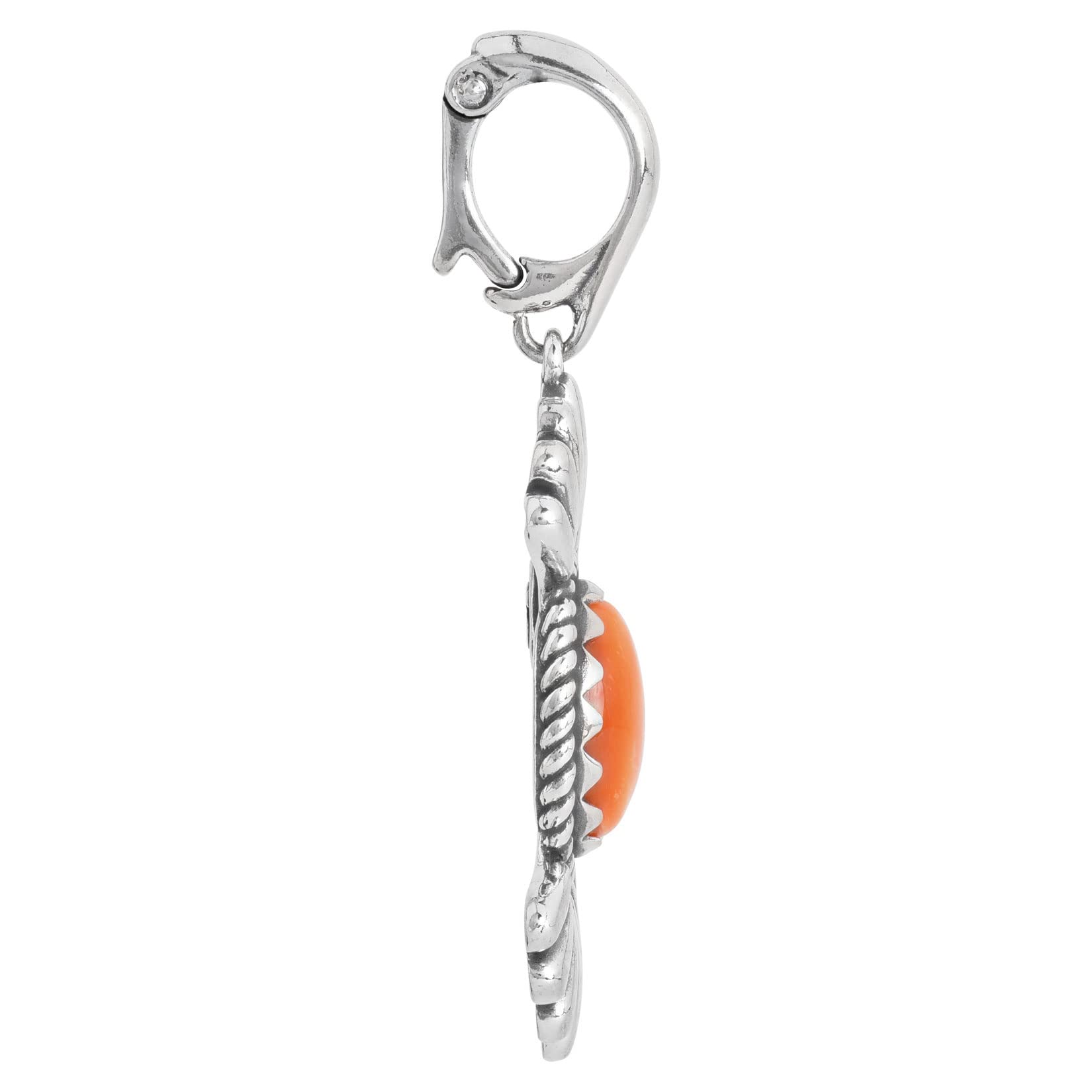 American West Sterling Silver Women's Pendant Orange Spiny Oyster Gemstone Concha Flower Design