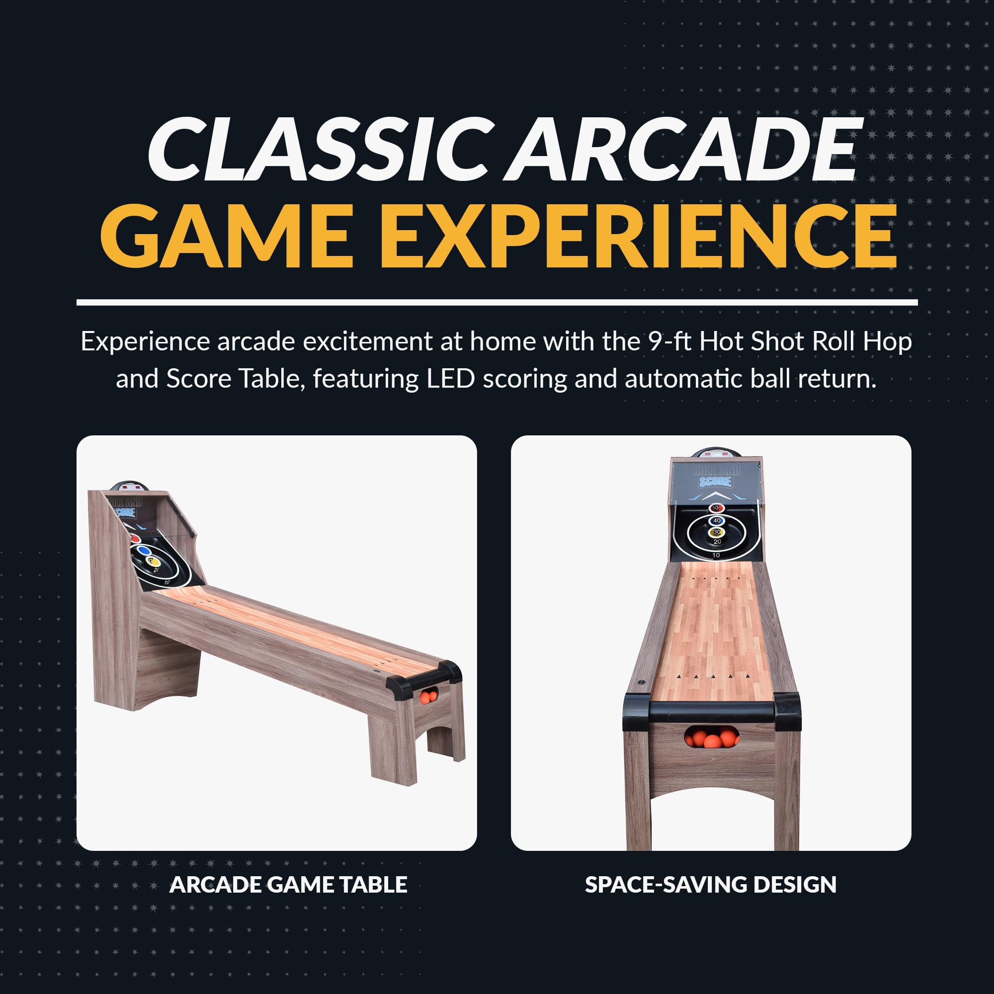Hathaway Shooting Star 9-ft Arcade Ball Roll and Score Machine Table with LED Electronic Scorer and Sound, Great for Family Recreation Game Rooms, Driftwood
