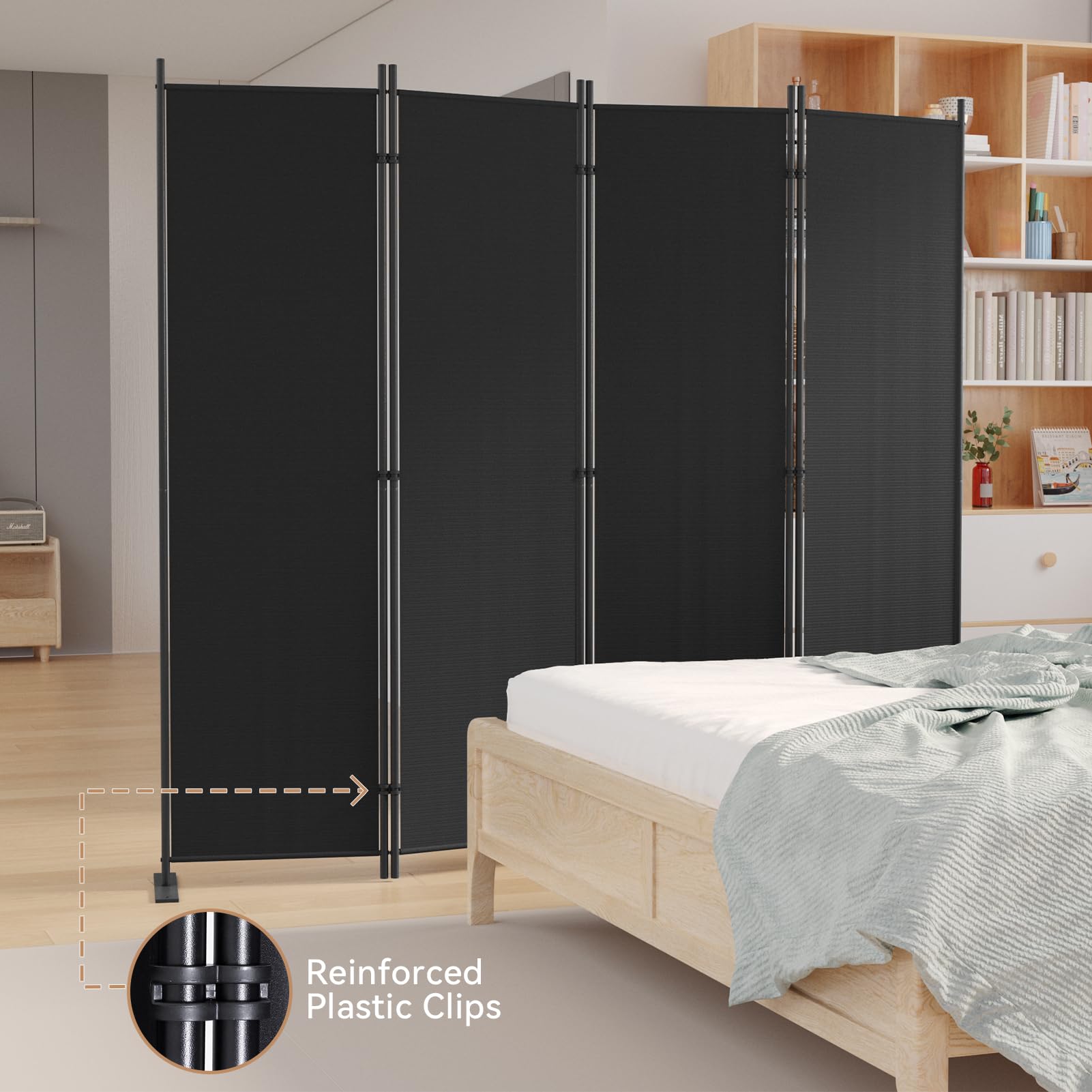 C-Hopetree 8 Panels Room Divider, 6 Ft Tall Indoor Folding Privacy Screen, Portable Partition Separator, Freestanding Separation Temporary Wall for Office, Bedroom, 160" W X 71" H, Black