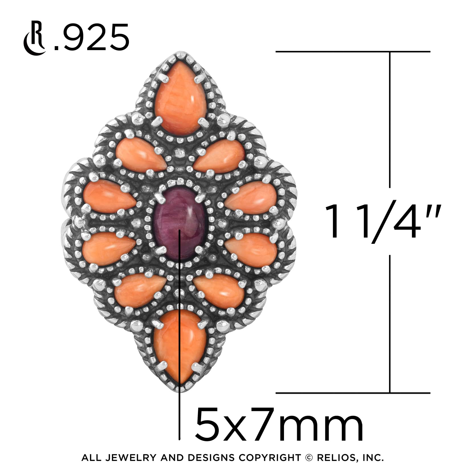 American West Sterlng Silver Women's Ring Shades of Spiny Oyster Gemstone Cluster Design Size 10