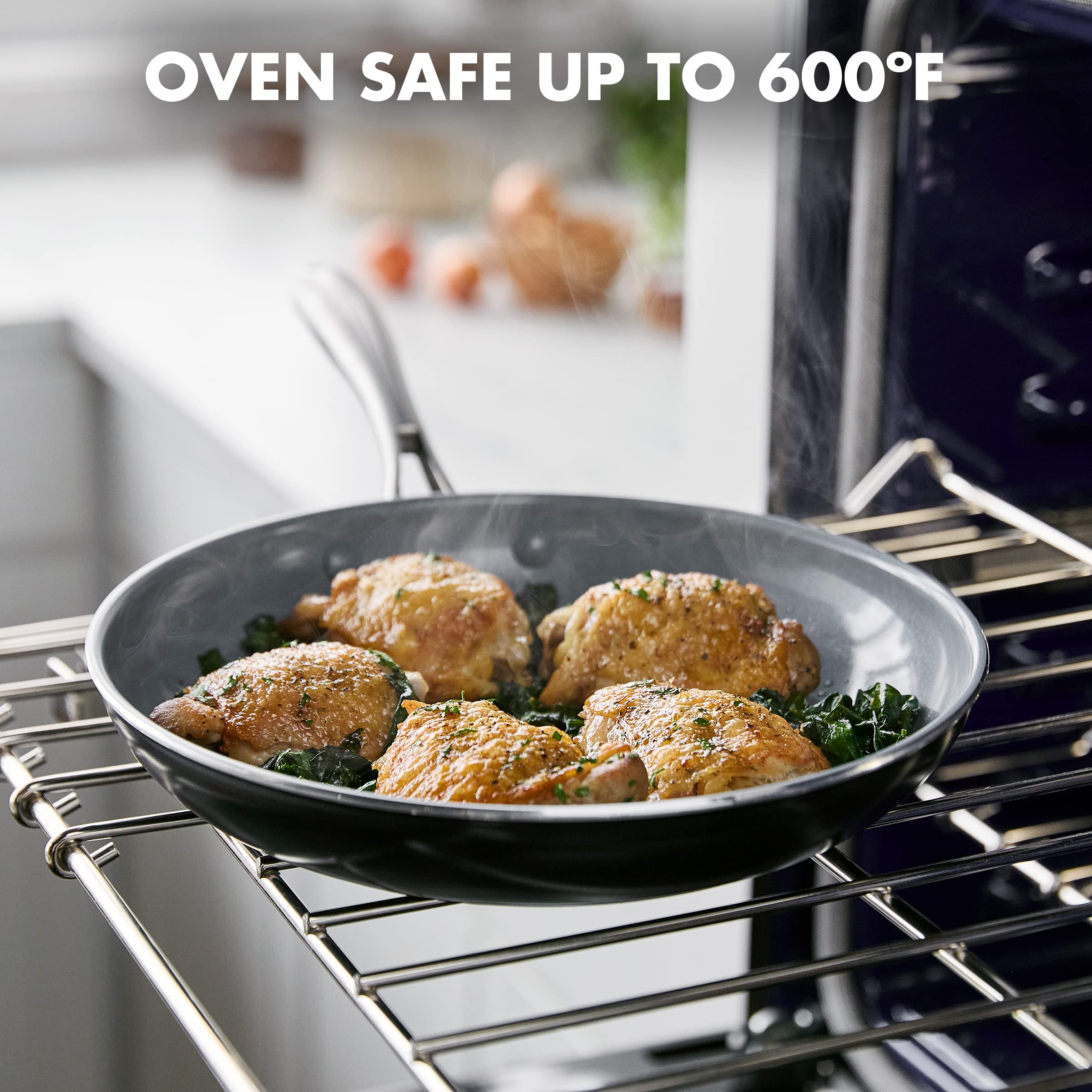 GreenPan Swift Healthy Ceramic Nonstick, 8" and 10" Frying Pan Skillet Set, Stainless Steel Handles, PFAS-Free, Dishwasher Safe, Oven Safe, Black