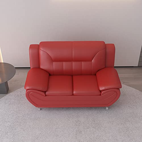 Container Furniture Direct Michael Modern Faux Leather Upholstered Stainless Steel Legs Living Room Loveseat, Red