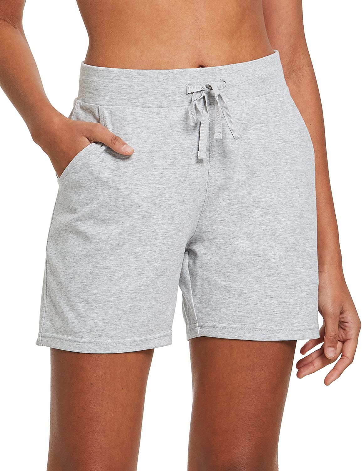 BALEAF Women's Cotton Yoga Shorts Sweat Athletic Lounge Beach Shorts Jersey Pull On with Drawstring Pockets Summer Black Size L