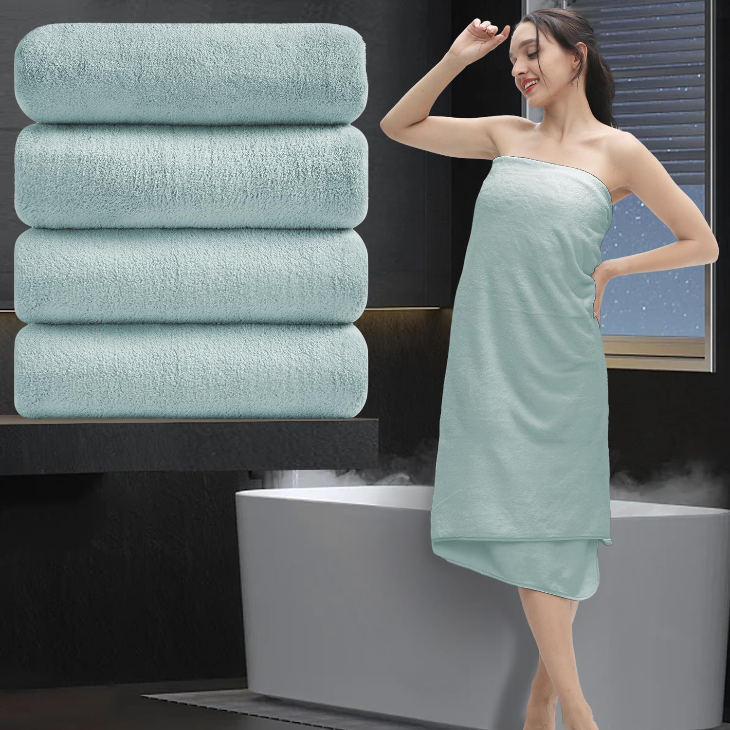 Bath Towel Bathroom Towel Oversized Bath Towel (35 x 70in) 4 Pack Extra Large Bath Sheet 700 GSM Towel Set Soft Highly Absorbent Quick Dry Bath Towel Set Premium Shower Towel Spa Gym Hotel,Aqua
