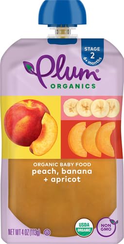Plum Organics Stage 2, Organic Baby Food, Peach, Banana and Apricot, 4.0 Oz, New Look, Packaging May Vary.