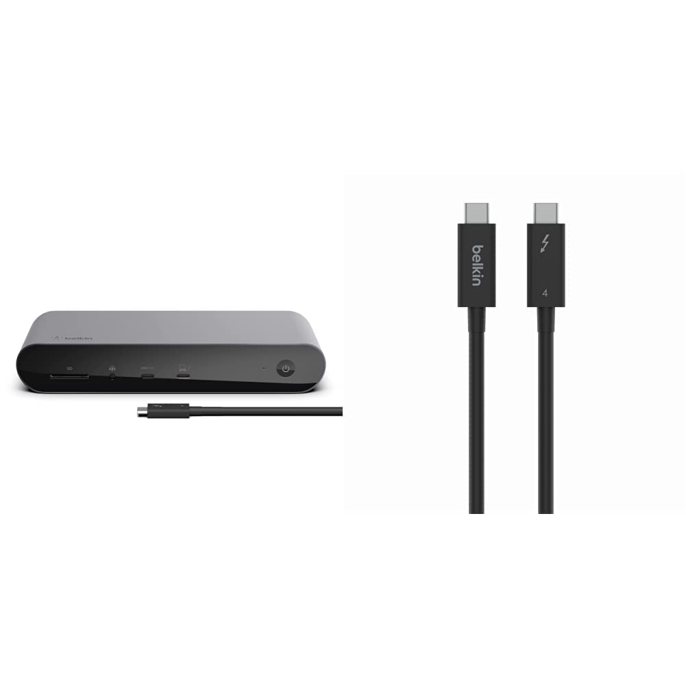 Belkin Thunderbolt 4 Docking Station & Thunderbolt 4 Cable (1M, 3.3ft Power Cable) - USB C Cable - USB Type C to Type C Cable with 100W Power Delivery PD, USB 4 Compliant
