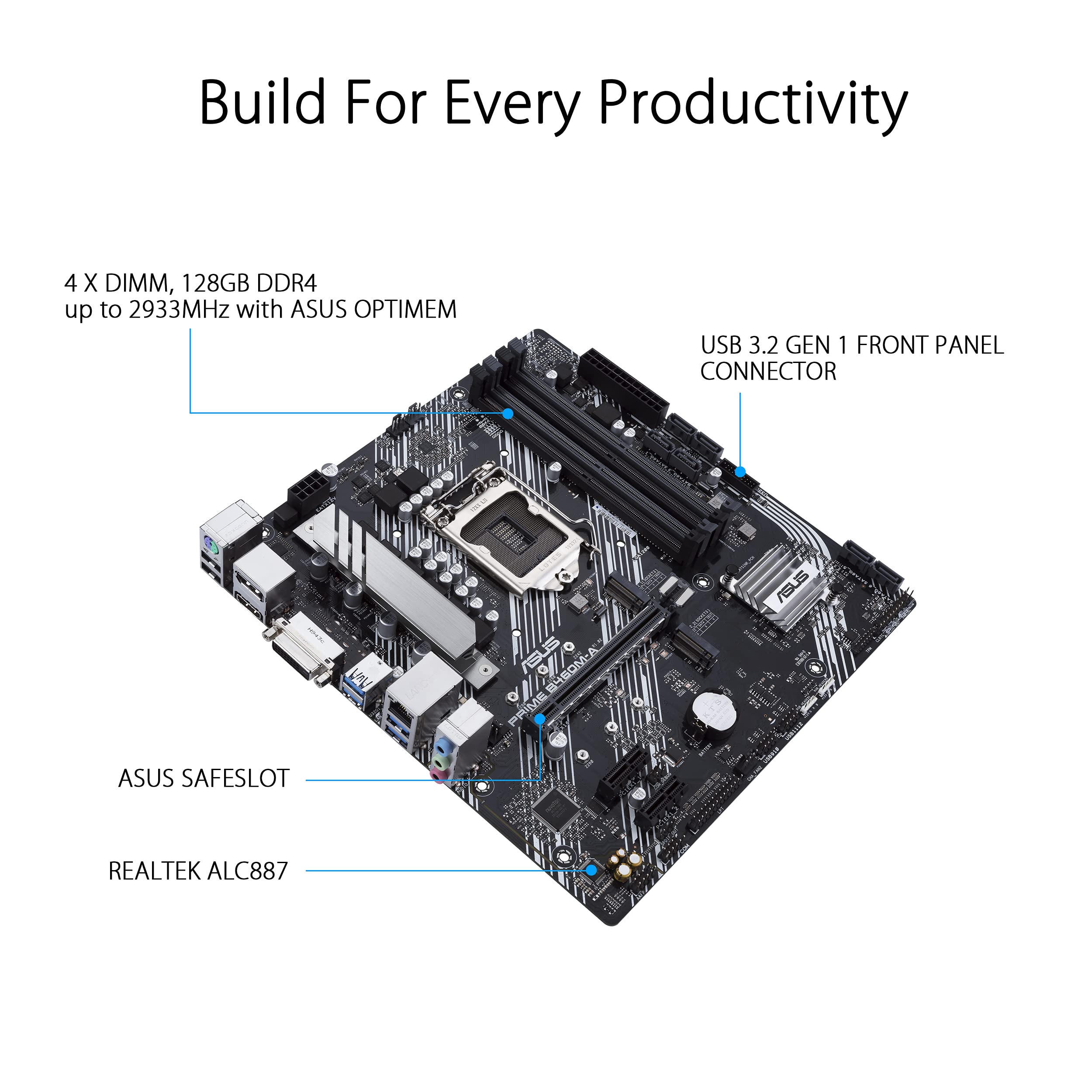 ASUS Prime B460M-A LGA 1200 (IntelĀ® 10th Gen) Micro ATX Motherboard (Dual M.2, 1Gb LAN, USB 3.2 Gen 1 Ports, HDMI, DisplayPort, 4K@60Hz and Aura Sync RGB)