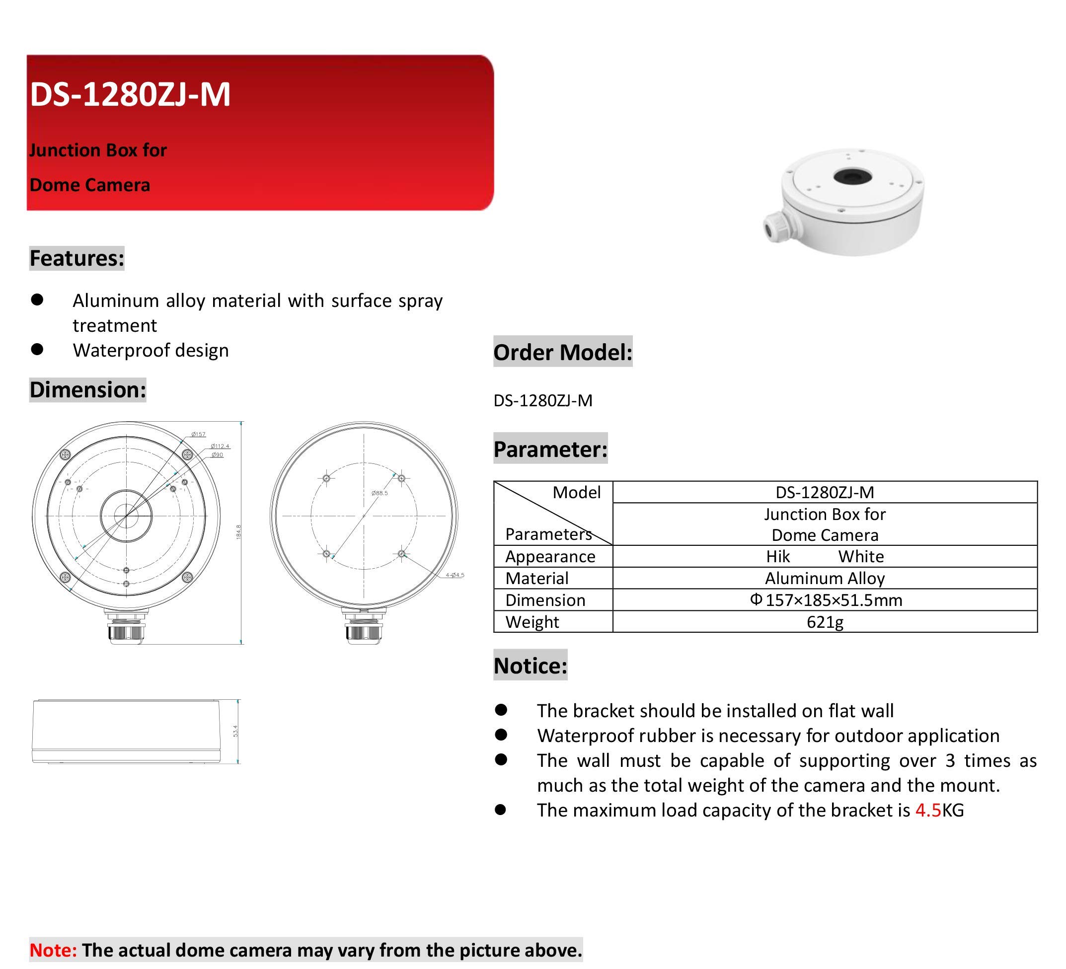 KENUCO CBM DS-1280ZJ-M Conduit Base for hik-Compatible IP Camera DS-2CD23x32 (1 Pack)