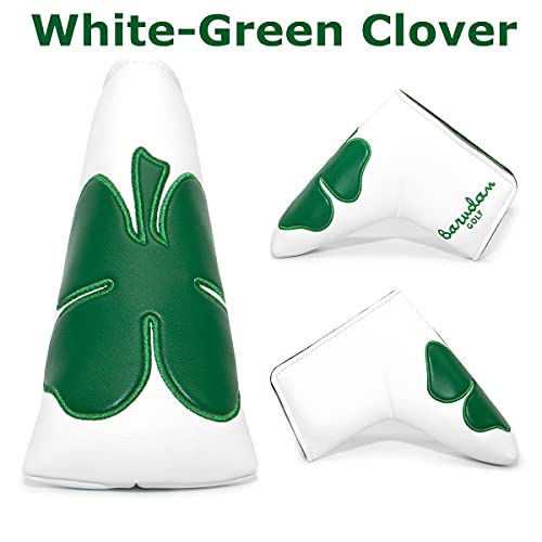 Barudan Golf Blade Putter Head Cover, 4 Leaf Clover Lucky Golf Putter Headcover Magnetic - Club Protective Case fits for Scotty Cameron, Odyssey, Ping - PU Leather Golf Headcovers