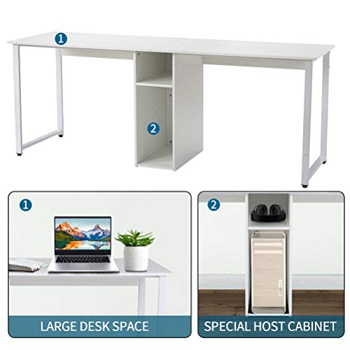 APERSUN Home Office 2-Person Desk - Large Double Computer Desk Workstation Storage & Cabinet, Writing Table Desk for Home Office - White