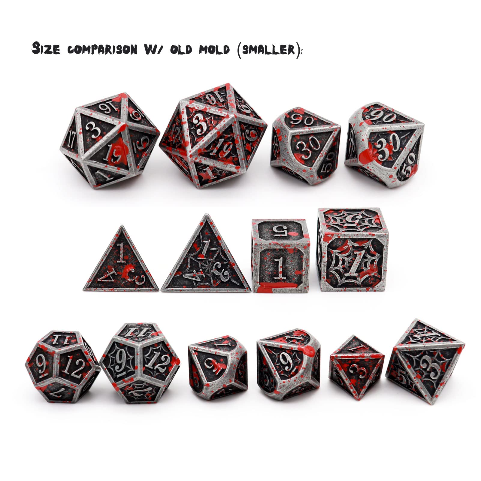 Haxtec Blood Splatter Metal DND Dice Set W/Gift Leather Dice Bag Bloodstained D&D Dice Spider Web Pattern Polyhedral Dice for Dungeons and Dragons TTRPG Games