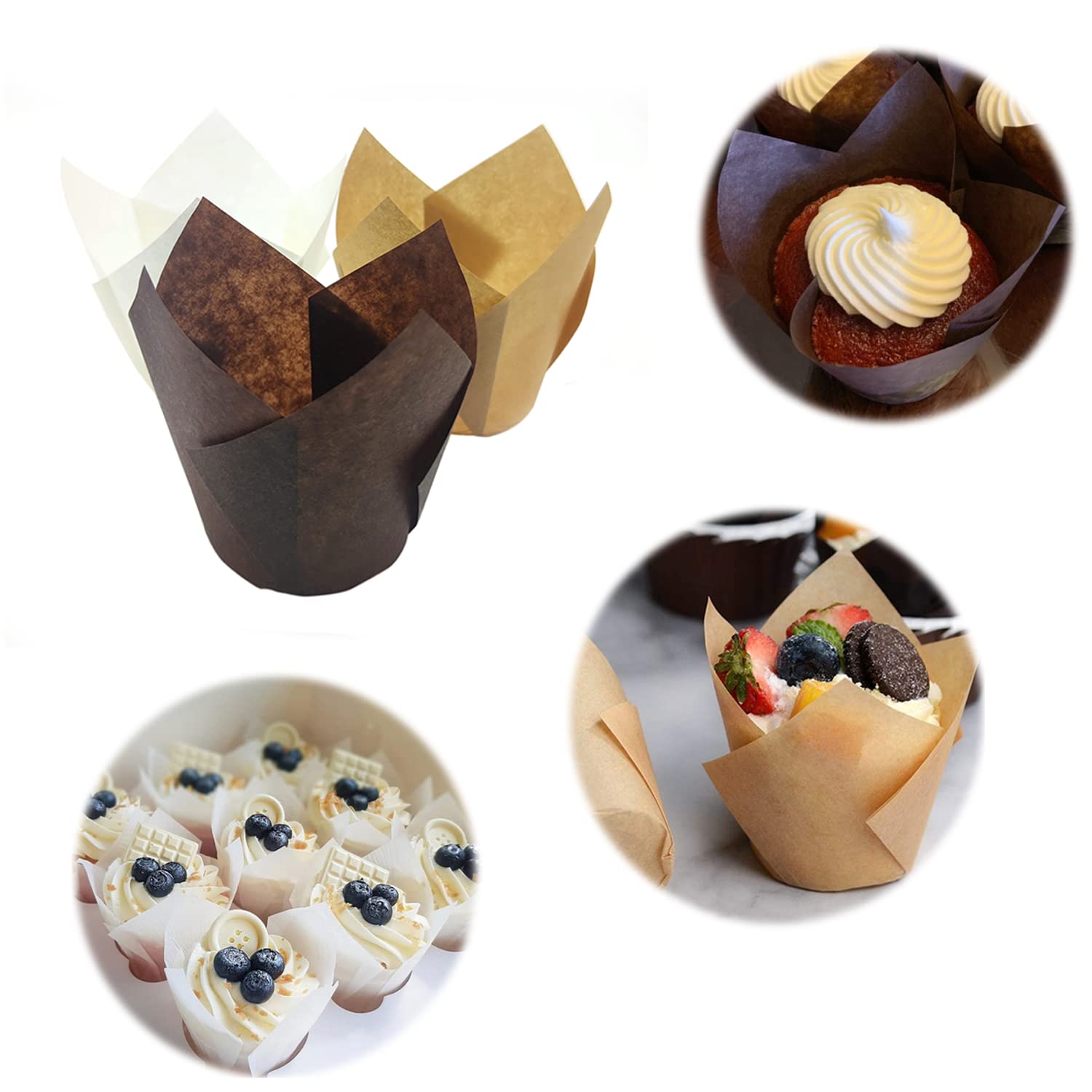 Bakehope Standard Tulip Baking Cups, Unbleached Greaseproof Muffin Cupcake Liners, 50-count (Natural)