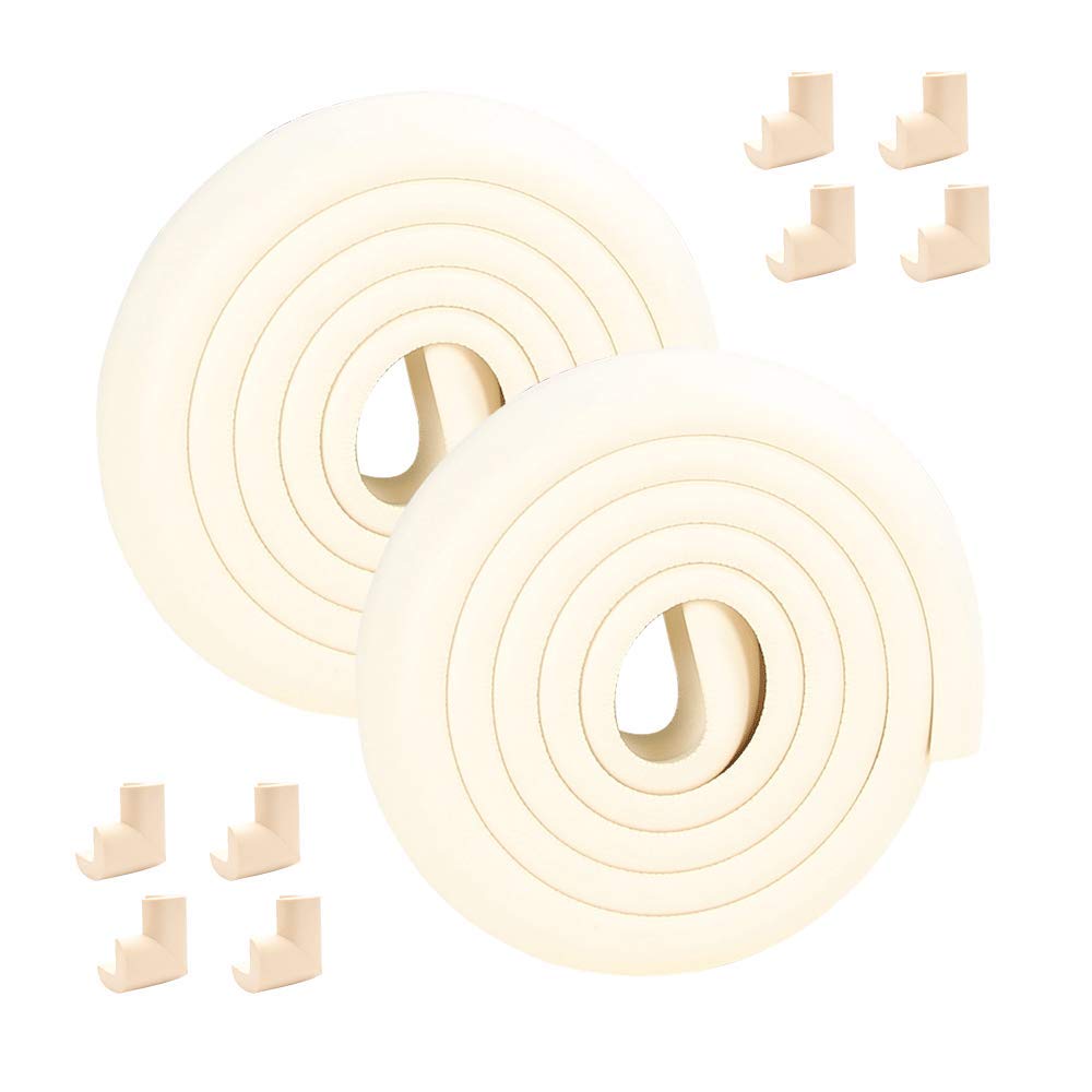 Baby Proofing Edge and Corner Guard Protector Set,Safety Bumpers,for Tables and Chairs, Doors, Corners, 6.5ft, Pack of 2 (Creamy-White)