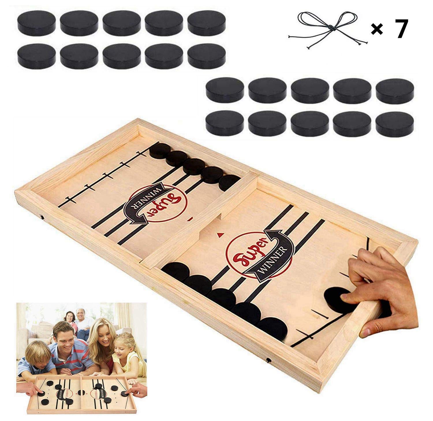 Fast Sling Puck Game, Slingshot Desktop Battle Games, Winner Board Games Toys for Adults Parent-Child Interactive Bumper Chess Toy Board Table Game (Small Board + 7 Ropes + 20 Chess)