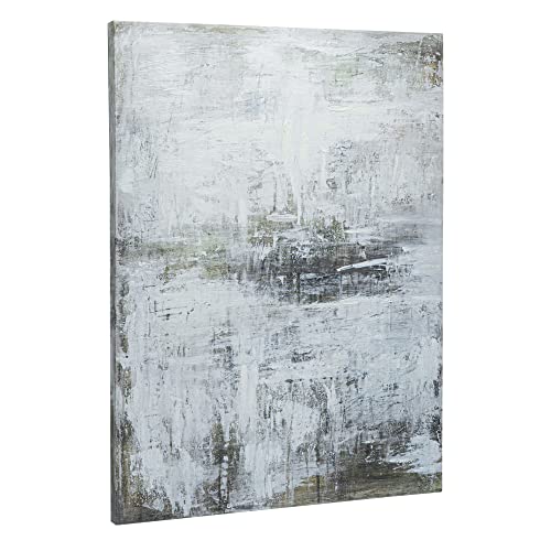 ArtbyHannah 24x32 inch Rustic Abstract Oil Paintings Wall Art with Hand Painted Textured and Aged White, Vertical Canvas Wall Art for Living Room Decor