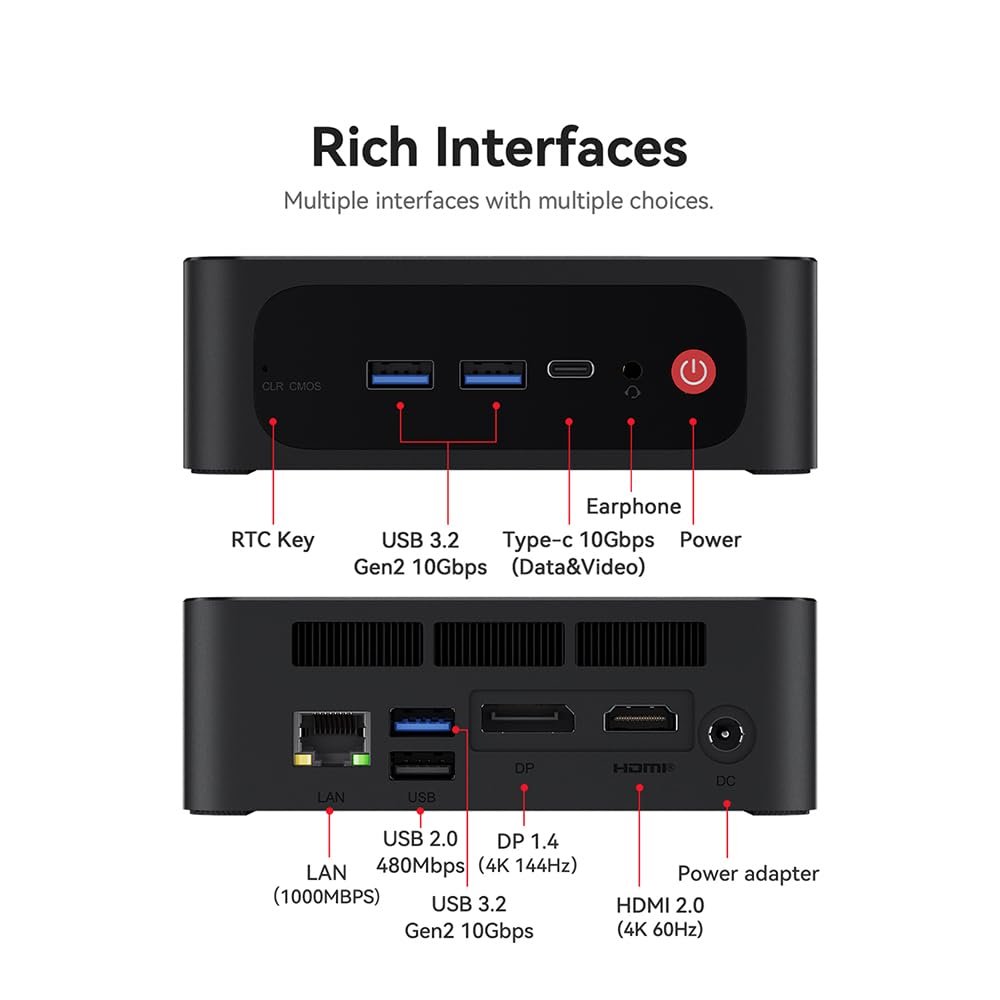 Beelink SER5 MAX Mini PC, AMD Ryzen 7 5800H(up to 4.4GHz) 8C/16T, Mini Computer 32GB DDR4 RAM 500GB NVMe SSD, Mini Desktop Computer 4K@60Hz Triple Display HDMI&DP&USB-C WiFi6/BT5.2/WOL/HTPC/W-11 Pro