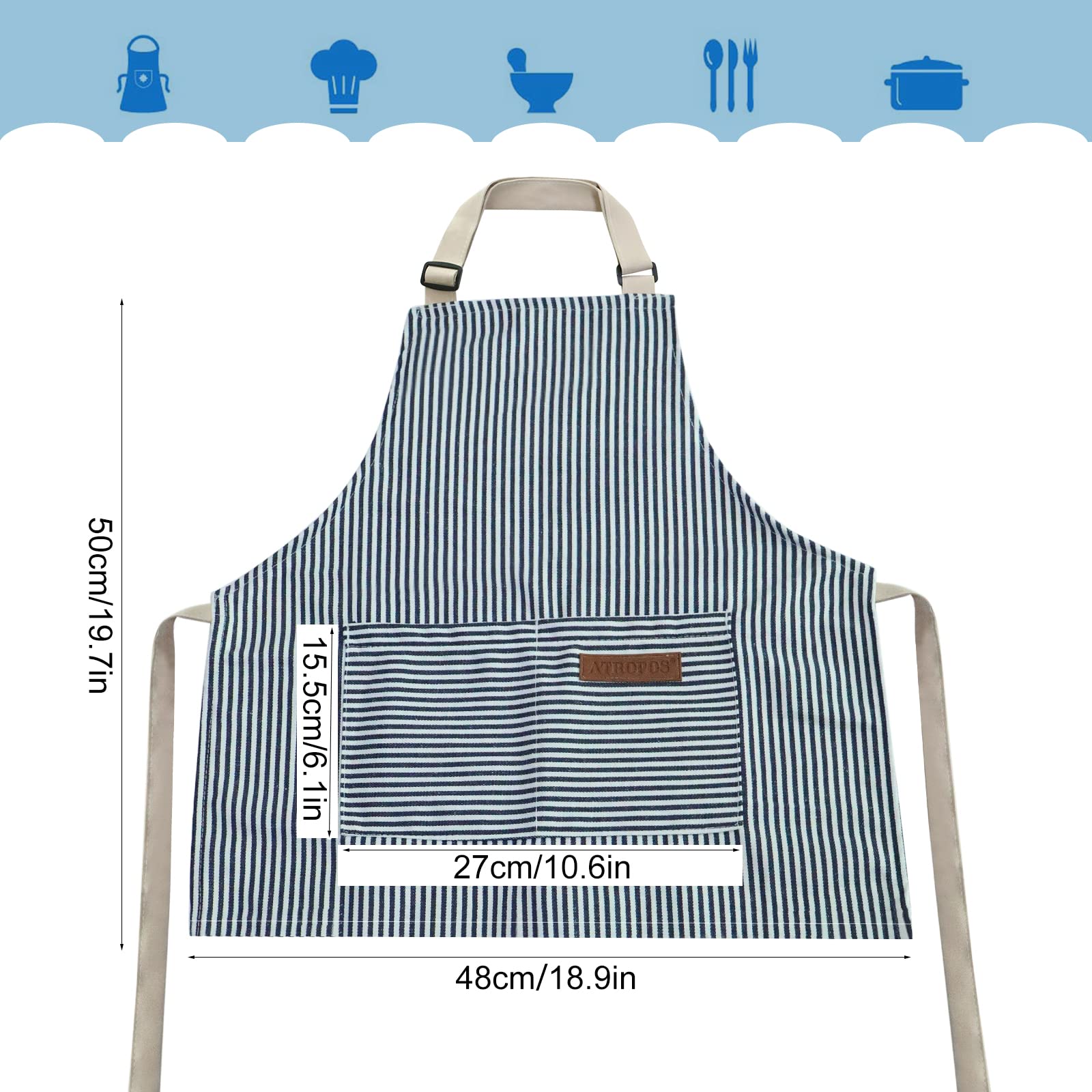 ATROPOS 2pcs Kids Aprons with Pockets, Kids Chef Aprons Boys/Girls Adjustable Kids Kitchen Apron for Cooking, Baking, Painting (2-6 Years)