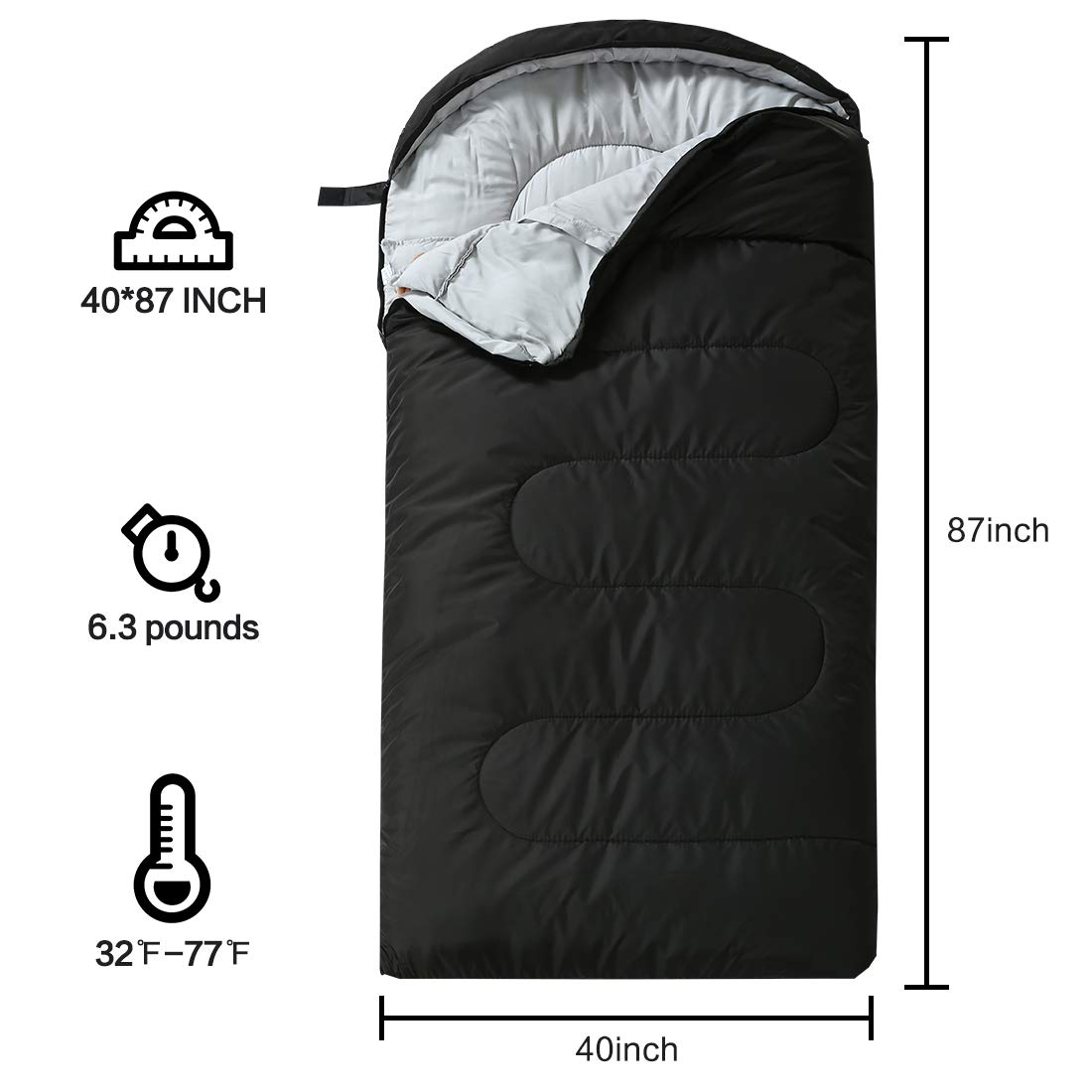 ASOUT Wide Sleeping Bag for Adults Camping, Hiking, Backpacking, Extra-Wide, Portable, Comfort, Great for 4 Season Warm & Cold Weather(40"x87")