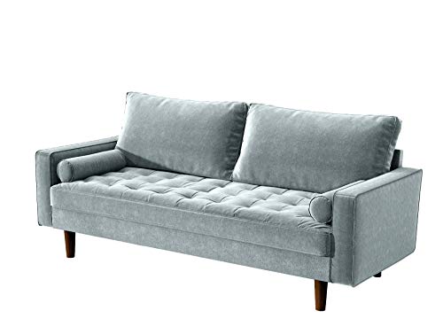 Container Furniture Direct Womble Velvet Upholstered Living Room Diamond Tufted Chesterfield Sofa with Gleaming Nailheads, Teal Blue