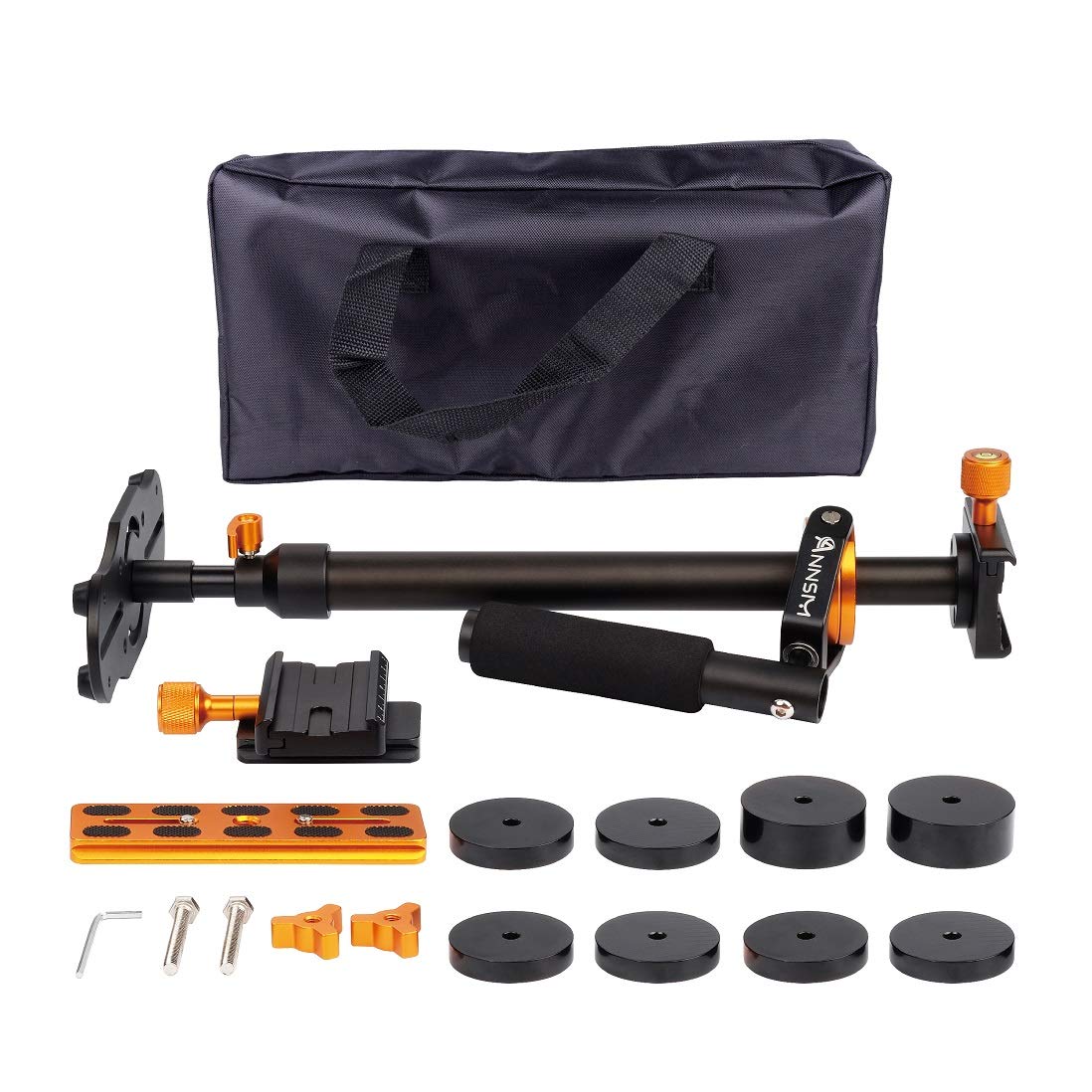 ANNSM Upgraded HS60r Professional 24β/60cm Video Camera Handheld Stabilizer for DSLR Cameras/Camcorders/Home DV/Smartphones/iPhones Height/Weight Adjustable with Extra Weight Plates in Orange Color