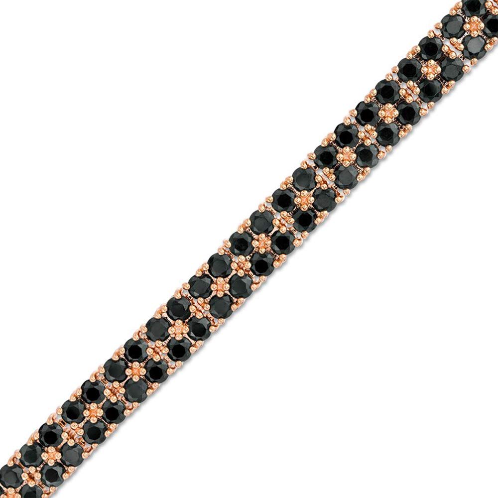 Ani's 3.5mm Round Cut Black D/VVS1 Diamond Double Row Bracelet In 925 Sterling Silver with 14K Rose Gold Plated_7.5