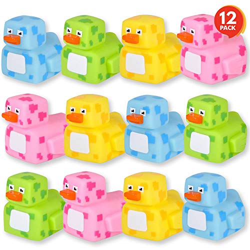 ArtCreativity 2.25 Inch Pixelated Rubber Duckies, Pack of 12, Cute Duck Bath Tub Pool Toys in Assorted Colors, Fun Decorations, Carnival Supplies, Party Favor or Small Prize