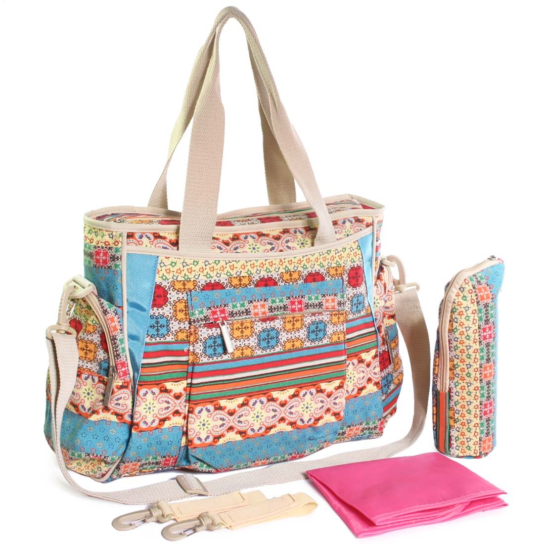 KF Baby Bohemian Diaper Bag Value Set, Crossbody Strap, Stroller Hooks, More
