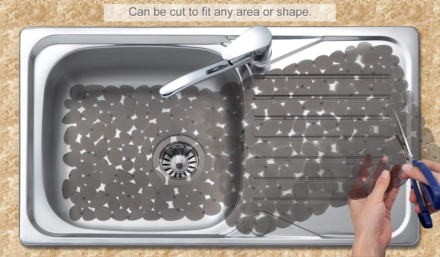 Bligli Pebble Sink Mat for Stainless Steel/Ceramic Sinks, 2 Pack PVC Sink Protectors Mats for Bottom of Kitchen Sink, Dish Drying Mat for Dishes and Glassware, 15.7 x 11.8 inch, Grey