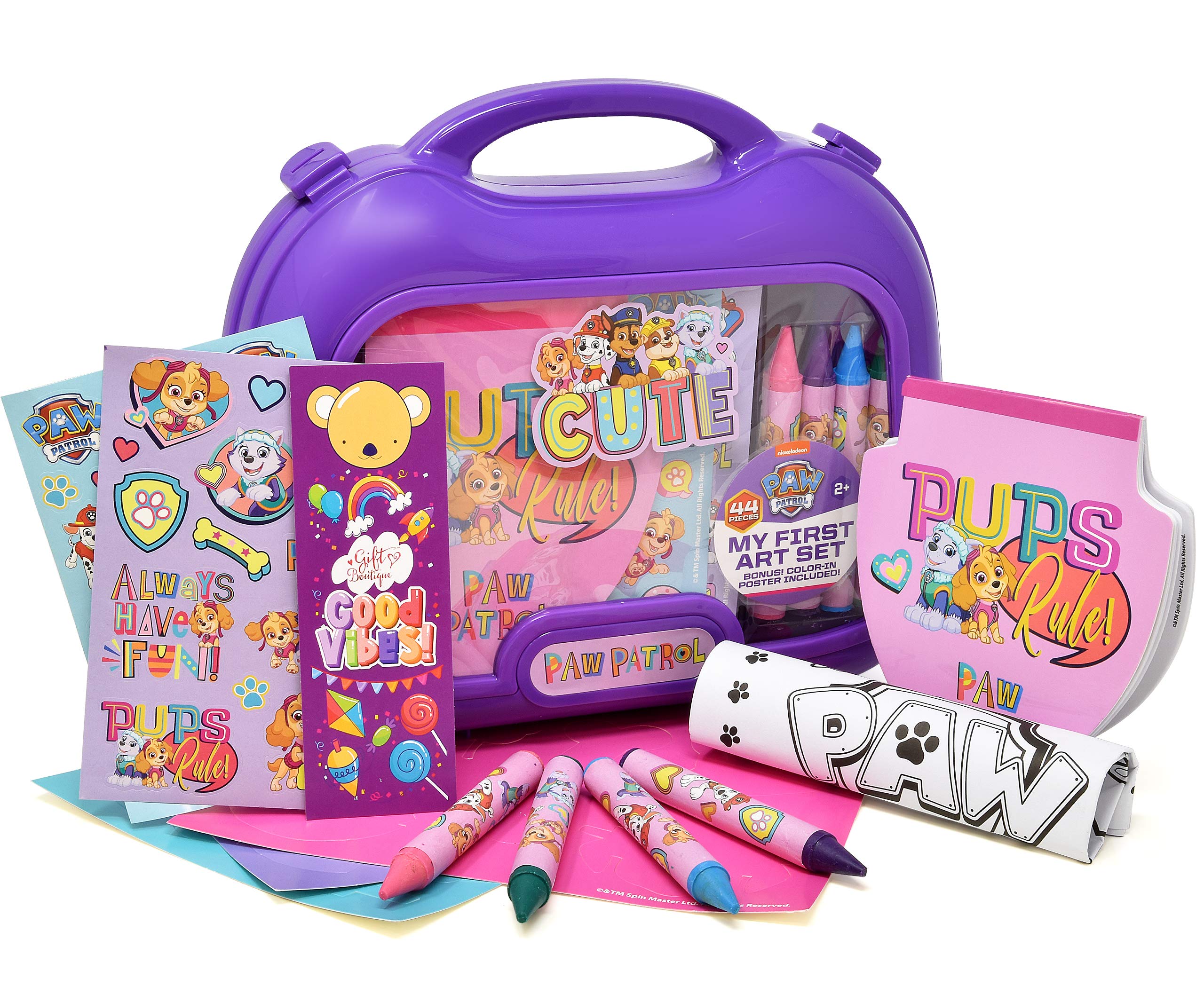 Gift Boutique Paw Patrol Coloring and Activity Carry Case, includes Jumbo Crayons, Stickers, Mess Free Crafts, Doodle Pad, Gift Boutique Bookmark, Reuse Me Stickers, for Girls, Toddlers and Kids