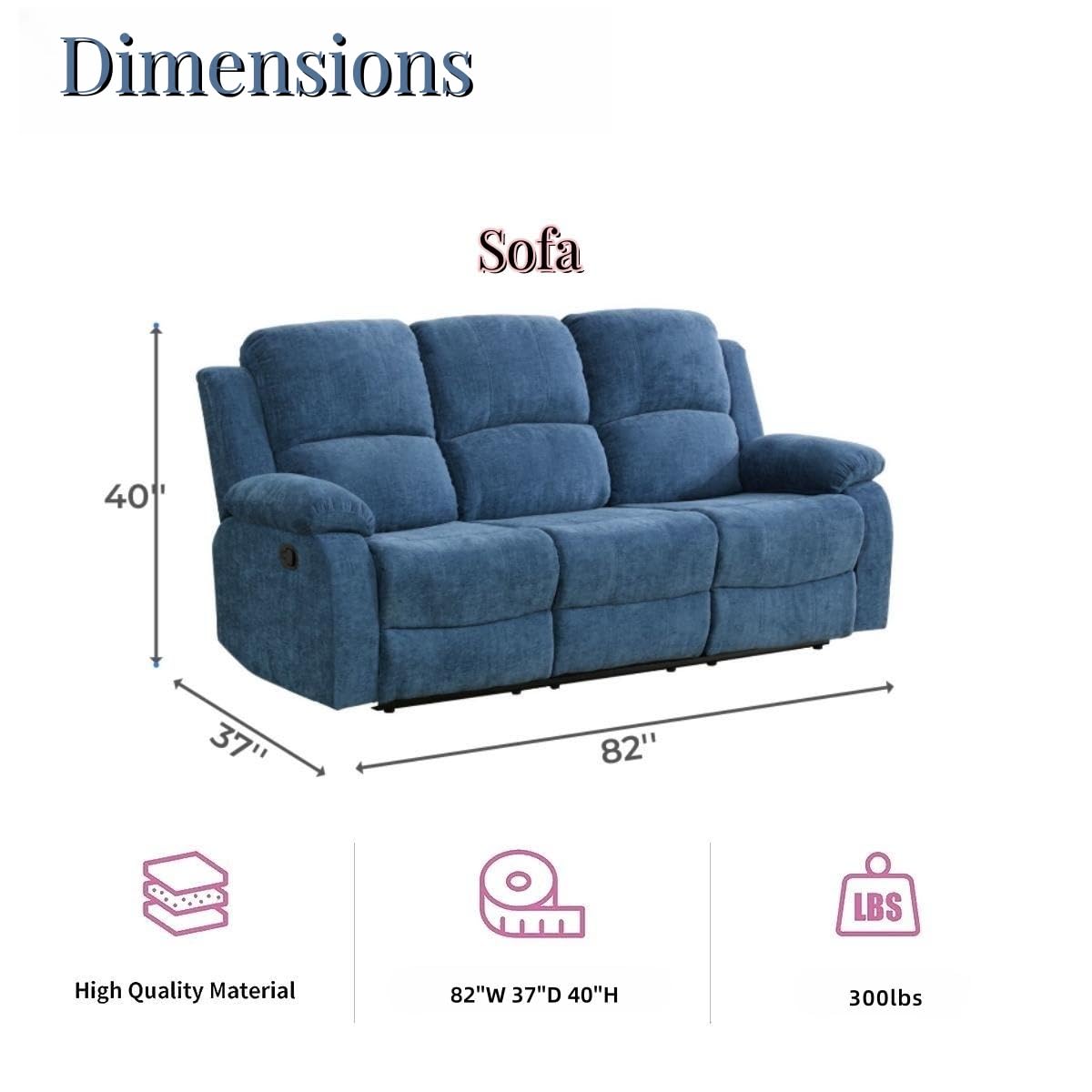 Caberryne Recliner Sofa for Living Room Furniture,Linen Fabric Blue Reclining Sofa 3 Seater Recliner Sofa Couch Reclining Sofa with Drop Down Table RV Sofa for Living Room(A-Linen Fabric Blue)
