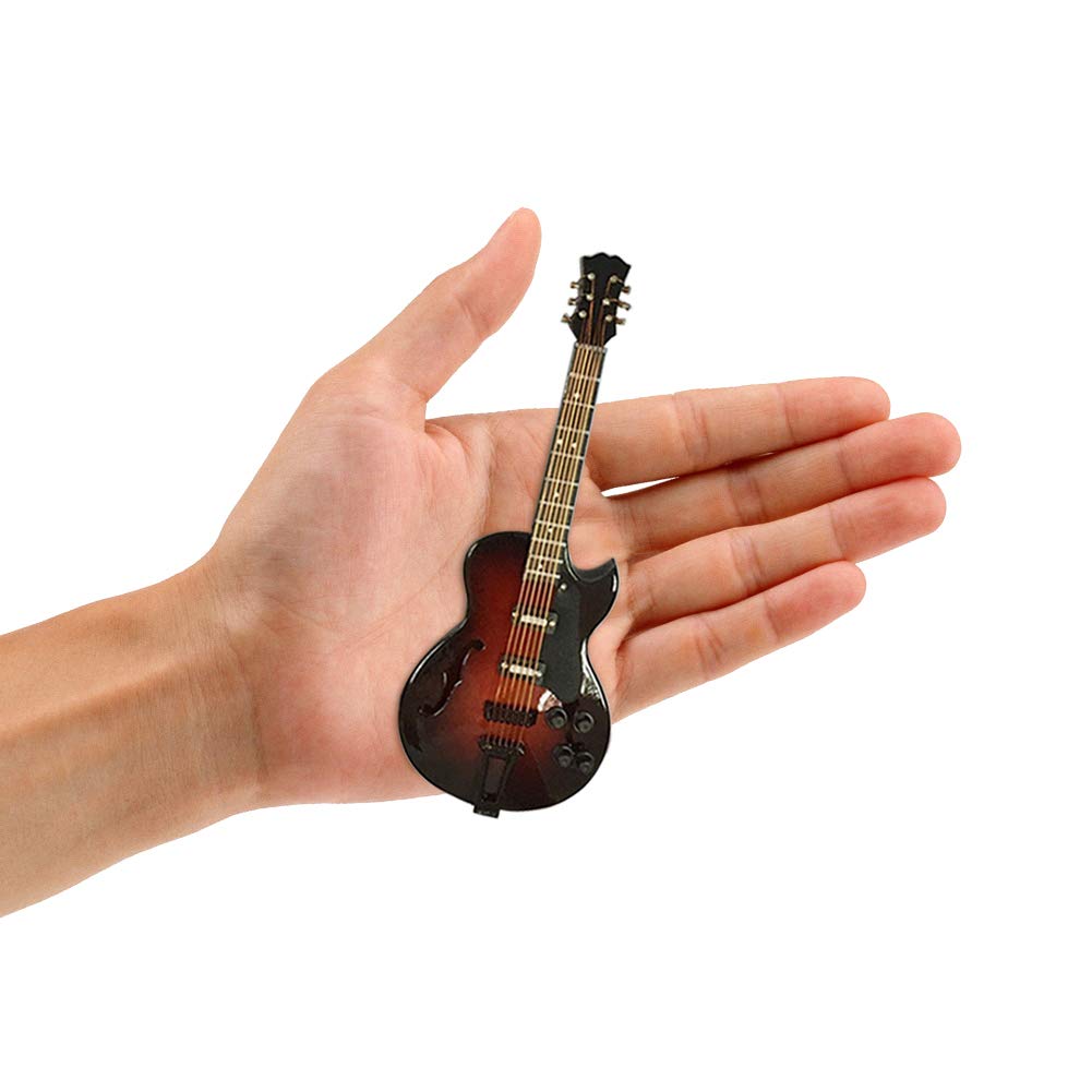 Denpetec Wooden Miniature Electric Guitar with Case and Stand Miniature Guitar Model Home Decor Display Ornaments