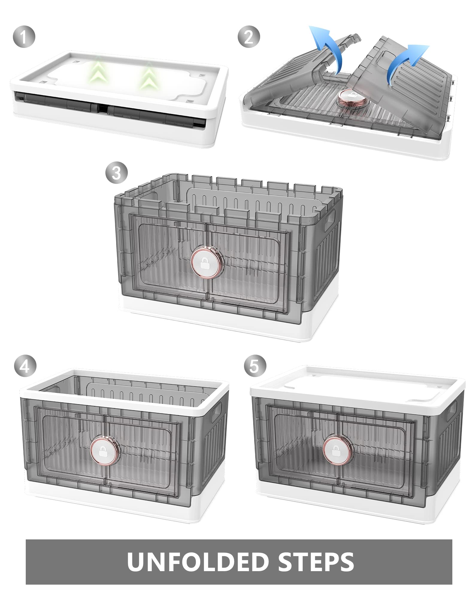 Closet Organizers and Storage Shelves,Trunk Organizer, Dorm Room Essentials,Folding Storage Box, 38L Lidded Collapsible Storage Bins Folding Plastic Stackable Utility Crates (8.4Gal - 1 Pack, White)