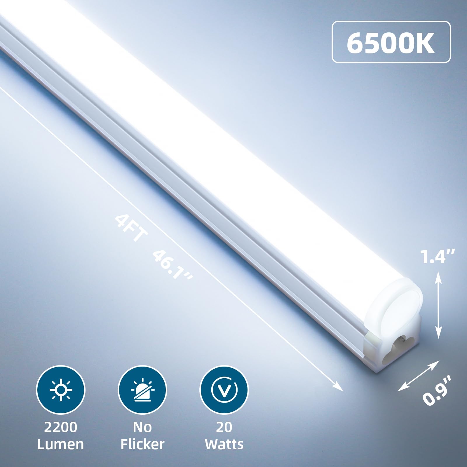Barrina LED T5 Integrated Single Fixture, 4FT, 2200lm, 6500K (Super Bright White), 20W, Utility Shop Light, Ceiling and Under Cabinet Light, garage Light with Built-in ON/Off Switch