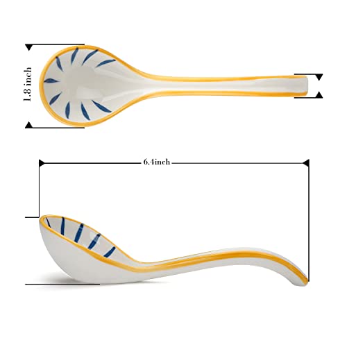 Ceramic Soup Spoons Set of 4 Porcelain Japanese Soup Spoon Long Handle Asian Soup Spoon Sets for Pho Ramen Noodles Wonton Dumpling Rice (Model 1#)