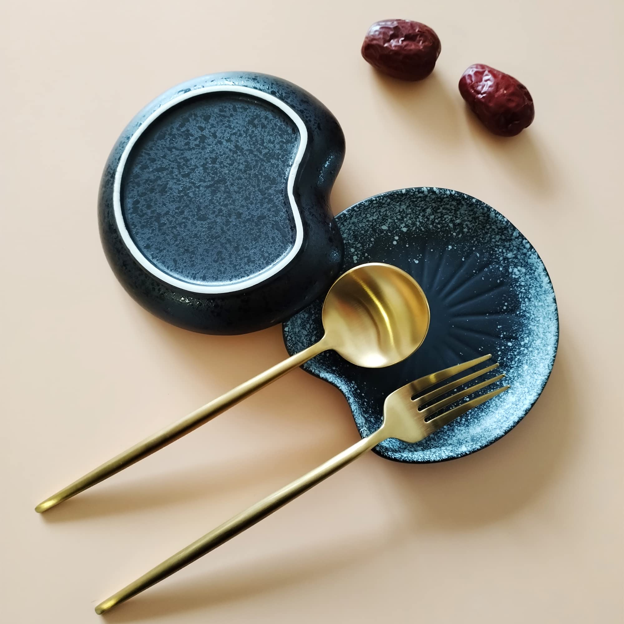 NJLJOM 2 Pack Ceramic Spoon Rest For Stove Top, Heat-Resistant Utensil Rest for Kitchen Counter, Coffee Spoon Rest, Dessert Plates,Small Serving Plates, Kitchen Accessories (Deep Color)