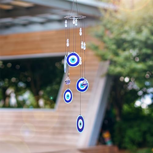 Blue Evil Eye Hanging Decoration Ornament Metal Wind Chimes for Home Garden Decoration (Evil Eyes)