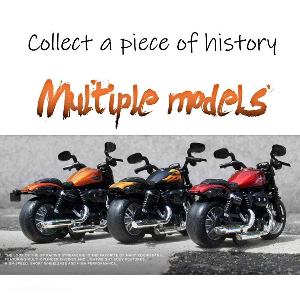 Gilumza Pull Back Motorcycle Toys, Tiny Gift with Music Lighting, Retro Motorcycles Toy for Boys Kids Age 3-12 Year Old (Orange)