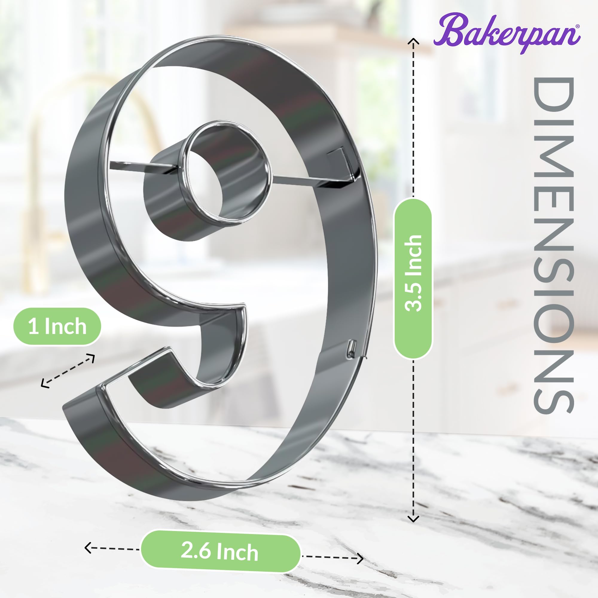 Bakerpan Stainless Steel Number 9 Cookie Cutter, Cookie Cutter Number Nine Shapes, 3 1/2 Inch - Set of 2
