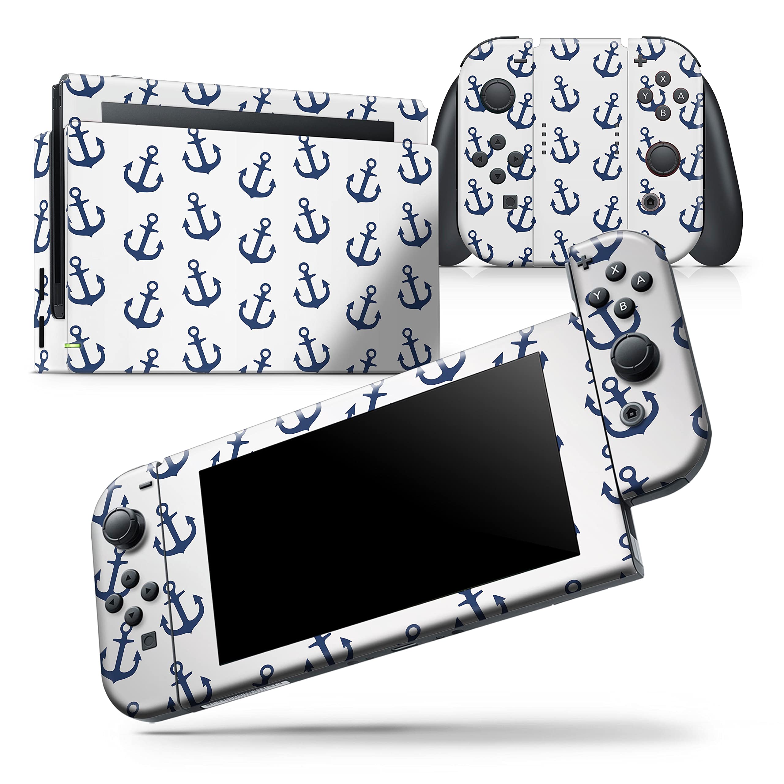Design Skinz - Compatible with Nintendo Switch Lite - Skin Decal Protective Scratch-Resistant Removable Vinyl Wrap Cover - White and Navy Micro Anchors