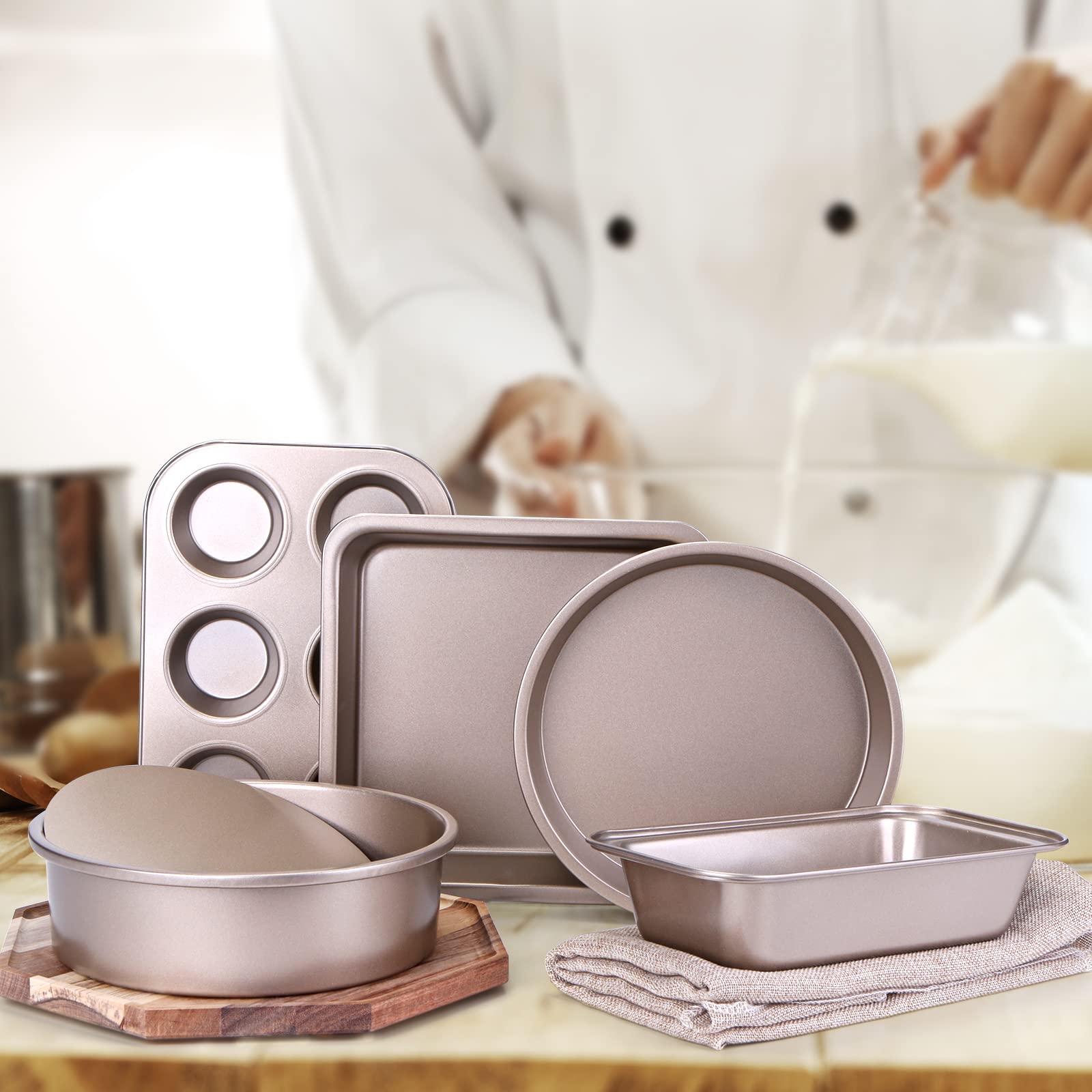 Bakeware Sets, 5-Piece Nonstick Bakeware Set,cake pans set with Cookie Sheets, Bakeware fits for Nonstick Bread Baking Cookie Sheet and Cake Pans