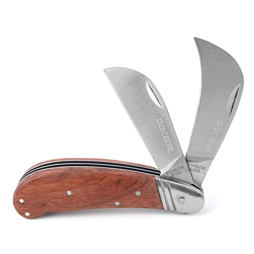 BaiCarre Pruning Knife, Double Blade Grafting Knife, Stainless Steel Garden Budding Knife, Folding Pocket Knife for Grafting Multi Cutting Tool, Weed Bushes Branches Mushroom Diggig Knife